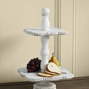 Mud Pie White Beaded Tiered Server, 20" x 13"