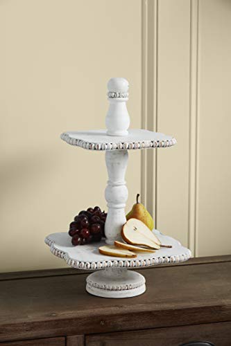 Mud Pie White Beaded Tiered Server, 20" x 13"