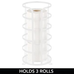 mDesign Decorative Metal Free Standing Toilet Paper Holder Stand with Storage for 3 Rolls of Toilet Tissue - for Bathroom/Powder Room - Holds Mega Rolls - White