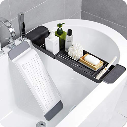 BESPORTBLE Adjustable Bathtub Tray Expandable Bathtub Dish Drainer Bath Caddy Plastic Shower Organizer Trays with Extending Sides Bathing Organizer Dark Grey