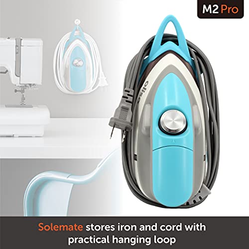 Oliso M2 Mini Project Steam Iron with Solemate - for Sewing, Quilting, Crafting, and Travel | 1000 Watt Dual Voltage Ceramic Soleplate Steam Iron, Turquoise