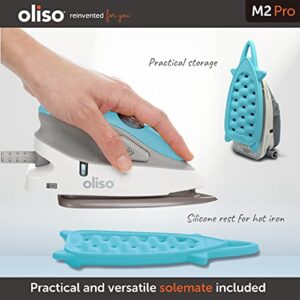 Oliso M2 Mini Project Steam Iron with Solemate - for Sewing, Quilting, Crafting, and Travel | 1000 Watt Dual Voltage Ceramic Soleplate Steam Iron, Turquoise