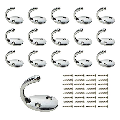 HAHIYO Single Prong Coat Hooks Easy to Install Wall Mount Robe Hook No Scrach Heavy Duty Metal Rustproof Sturdy Versatile for Hanging with Screws Home Kitchen Shower Room outdoor Silver Finish 16 Pack