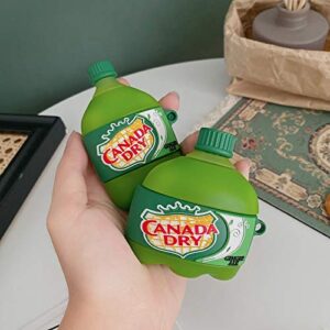 Ultra Thick Soft Silicone Case for Apple AirPods Pro 2019 Generation with Keychain Hook Ginger Ale Green Bottle 3D Cartoon Food Shaped Cute Lovely Fun Funny Unique Creative Cool Kids Girls