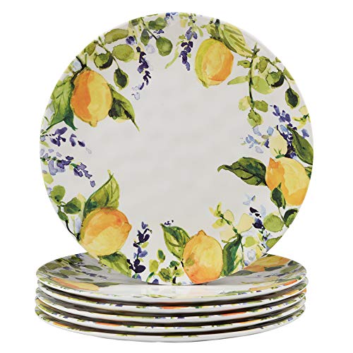 Certified International Lemon Zest Melamine 11" Dinner Plates, Set of 6, Multicolor