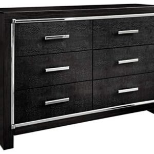 Signature Design by Ashley Kaydell Glam 6 Drawer Dresser with Faux Alligator Panels & Chrome-Tone Accents, Black