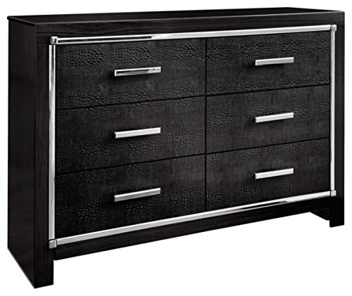 Signature Design by Ashley Kaydell Glam 6 Drawer Dresser with Faux Alligator Panels & Chrome-Tone Accents, Black