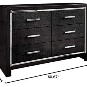 Signature Design by Ashley Kaydell Glam 6 Drawer Dresser with Faux Alligator Panels & Chrome-Tone Accents, Black