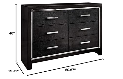 Signature Design by Ashley Kaydell Glam 6 Drawer Dresser with Faux Alligator Panels & Chrome-Tone Accents, Black