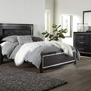 Signature Design by Ashley Kaydell Glam 6 Drawer Dresser with Faux Alligator Panels & Chrome-Tone Accents, Black