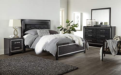 Signature Design by Ashley Kaydell Glam 6 Drawer Dresser with Faux Alligator Panels & Chrome-Tone Accents, Black