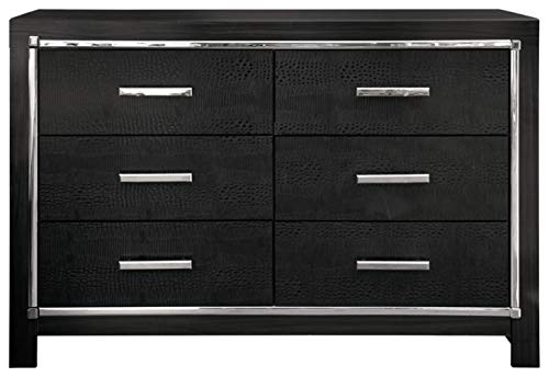 Signature Design by Ashley Kaydell Glam 6 Drawer Dresser with Faux Alligator Panels & Chrome-Tone Accents, Black