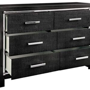 Signature Design by Ashley Kaydell Glam 6 Drawer Dresser with Faux Alligator Panels & Chrome-Tone Accents, Black