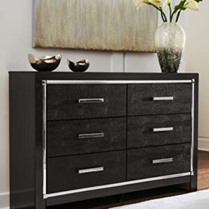 Signature Design by Ashley Kaydell Glam 6 Drawer Dresser with Faux Alligator Panels & Chrome-Tone Accents, Black