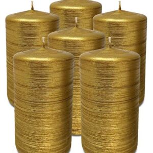 Hyoola Brushed Metallic Pillar Candles - 6 Pack - Gold Pillar Candles - European Made Decorative Pillar Candles - 2.75 Inch x 5 Inch