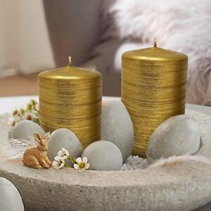 Hyoola Brushed Metallic Pillar Candles - 6 Pack - Gold Pillar Candles - European Made Decorative Pillar Candles - 2.75 Inch x 5 Inch