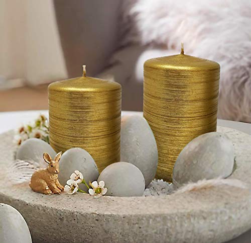 Hyoola Brushed Metallic Pillar Candles - 6 Pack - Gold Pillar Candles - European Made Decorative Pillar Candles - 2.75 Inch x 5 Inch