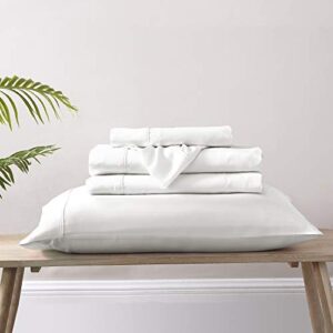 Brielle Home Tencel Lyocell Sateen Sheet Set, White, King