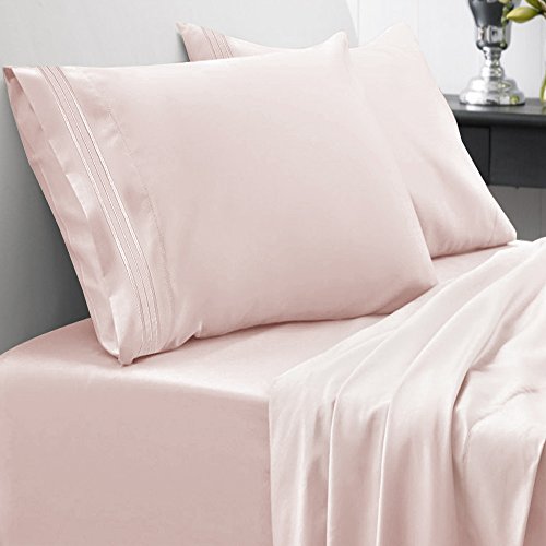 King Size Sheets - Breathable Luxury Bed Sheets with Full Elastic & Secure Corner Straps Built In - 1800 Supreme Collection Soft Deep Pocket Bedding, Sheet Set, EXTRA DEEP pocket - King, Pale Pink