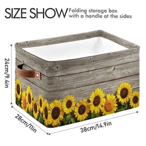 STAYTOP Large Storage Basket Autumn Sunflowers On Wooden Board Collapsible Toy Storage Bins Waterproof Laundry Basket with Handle,Used for Home Closets, Offices, Bedrooms 1PCS