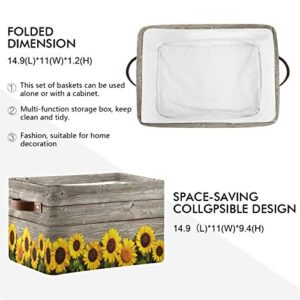 STAYTOP Large Storage Basket Autumn Sunflowers On Wooden Board Collapsible Toy Storage Bins Waterproof Laundry Basket with Handle,Used for Home Closets, Offices, Bedrooms 1PCS