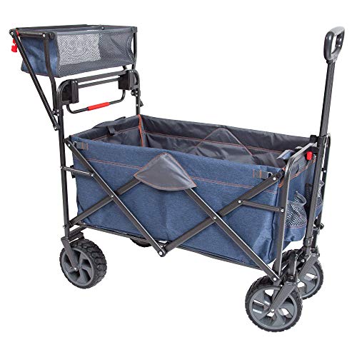 Mac Sports Utility Wagon Outdoor Heavy Duty Folding Cart Push Pull Collapsible with All Terrain Wheels and Handle Portable Lightweight Adjustable Folded Cart Landscape Wagon (Denim Blue)