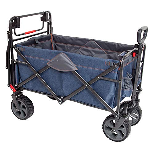 Mac Sports Utility Wagon Outdoor Heavy Duty Folding Cart Push Pull Collapsible with All Terrain Wheels and Handle Portable Lightweight Adjustable Folded Cart Landscape Wagon (Denim Blue)