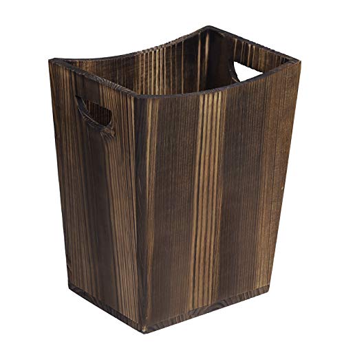 LIANTRAL Wood Trash Can, Waste Basket for Bathroom Office Trash Can Rustic Farmhouse Style Wastebasket Bin Small Wastebaskets for Bathroom, Office, Bedroom, Living Room, Brown