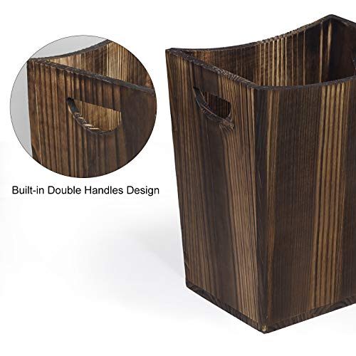 LIANTRAL Wood Trash Can, Waste Basket for Bathroom Office Trash Can Rustic Farmhouse Style Wastebasket Bin Small Wastebaskets for Bathroom, Office, Bedroom, Living Room, Brown