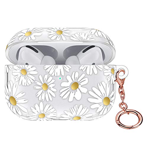 Airpods Pro Case Clear TPU YOMPLOW Compatible with Airpod Pro Cover Protective Case Cute Girls with Keychain Women for Apple Airpods Pro Charging Skin - White Daisy