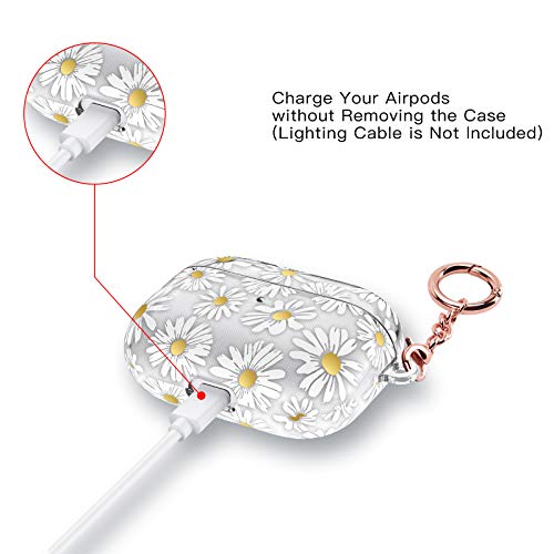 Airpods Pro Case Clear TPU YOMPLOW Compatible with Airpod Pro Cover Protective Case Cute Girls with Keychain Women for Apple Airpods Pro Charging Skin - White Daisy