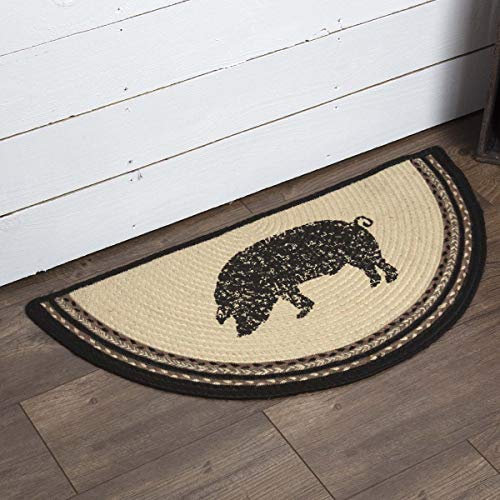 VHC Brands Sawyer Mill Small Jute Half Circle Area Rug Farmhouse Solid, Entryway Kitchen Doormat Non Skid Pad 16.5x33 (Pig)