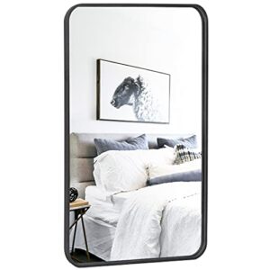 zenstyle black metal framed rectangular wall mirror 24" x 36" bathroom mirror with peaked trim for entryways, living rooms, bathrooms