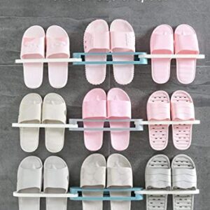 2PCS Bathroom Slippers Rack Wall Mounted Shoe 4in1Organizer Rack Folding Slippers Holder Shoes Hanger Punch-Free Storage Towel Racks (Blue)