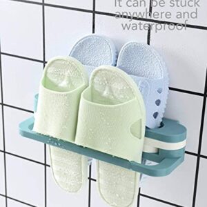 2PCS Bathroom Slippers Rack Wall Mounted Shoe 4in1Organizer Rack Folding Slippers Holder Shoes Hanger Punch-Free Storage Towel Racks (Blue)