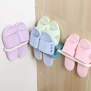 2PCS Bathroom Slippers Rack Wall Mounted Shoe 4in1Organizer Rack Folding Slippers Holder Shoes Hanger Punch-Free Storage Towel Racks (Blue)