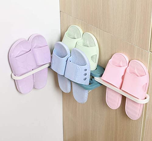 2PCS Bathroom Slippers Rack Wall Mounted Shoe 4in1Organizer Rack Folding Slippers Holder Shoes Hanger Punch-Free Storage Towel Racks (Blue)