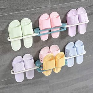 2PCS Bathroom Slippers Rack Wall Mounted Shoe 4in1Organizer Rack Folding Slippers Holder Shoes Hanger Punch-Free Storage Towel Racks (Blue)