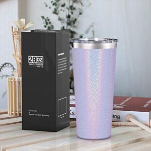 Aikico Stainless Steel Tumbler 28oz Insulated Travel Tumbler, Double Wall Travel Mug with Splash Proof Lid, Powder Coated Coffee Tumbler for Home, Office, Travel, Party(Rainbow Lavender Purple)