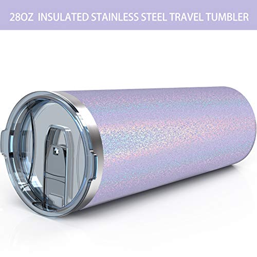 Aikico Stainless Steel Tumbler 28oz Insulated Travel Tumbler, Double Wall Travel Mug with Splash Proof Lid, Powder Coated Coffee Tumbler for Home, Office, Travel, Party(Rainbow Lavender Purple)