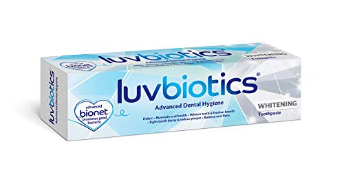 Luvbiotics Whitening Toothpaste with Probiotics & Xylitol promotes good bacteria for whiter teeth, fresh breath & healthy gums.Free from SLS, Parabens, Artificial Colours/Flavours/Sweeteners 75ml Tube