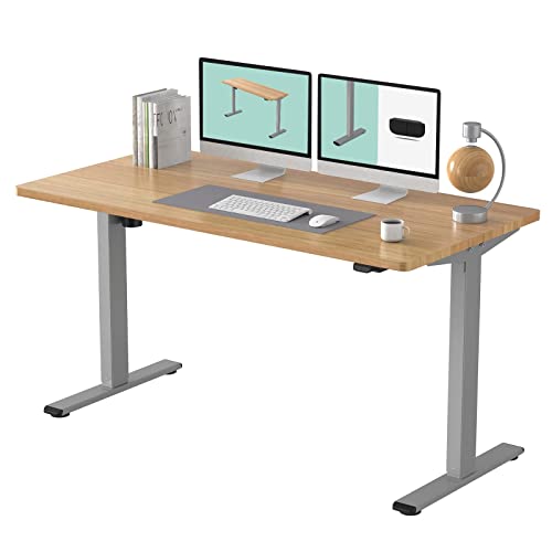 FLEXISPOT EC1 Height Adjustable Desk 55 x 28 inch Electric Standing Desk Whole-Piece Desk Board Stand Up Desk for Home Office (Gray Frame + 55" Natural Top)