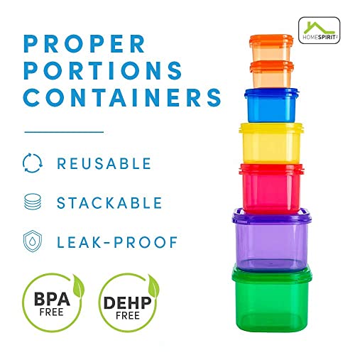 Home Spirit Proper Portions Containers for Weight Loss for Adults, 21 Day Diet and Food Plan, Bariatric Portion Control Cups, 2 Sets of 14 Containers, Sized for Daily Calorie Intake 2pk