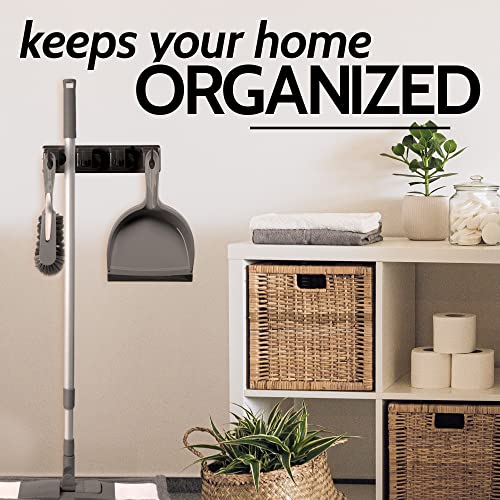 Zulay Home Mop and Broom Organizer Wall Mount - Easy to Install Mop and Broom Holder Wall Mount for Storing Cleaning Supplies - Organizer Utility Racks Mop Holder and Broom Hanger (3 Slots, Black)