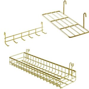 Yash Gold Floating Shelves Set for Wire Wall Grid Panel, Hanging Basket , Hook and Rack ,Wire Metal Storage Shelf Rack 3 in 1 Set Idea for Home and Office