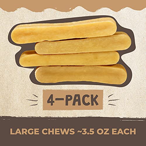 Mighty Paw Yak Cheese Dog Chews | 4 Large Sticks. All-Natural Chews for Dogs. Long Lasting Yak Milk Dog Chews for Aggressive Chewers, for Teething Puppies & Bored Dogs. 14.4 oz,1 Count (Pack of 1).