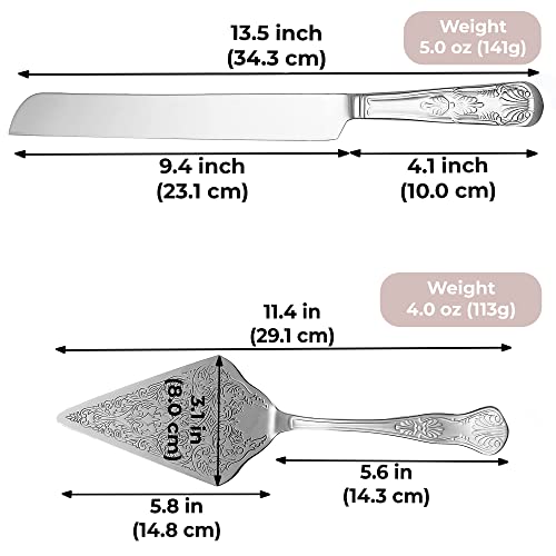 Orblue Wedding Cake Knife and Server Set - Premium, Beautifully Engraved Cutting Set - Elegant Keepsake for Newlyweds Silver