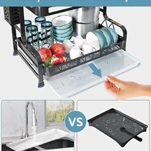 BOOSINY Dish Drying Rack for Kitchen Counter, 2 Tier Large Dish Drainers with Cup Holder and Utensil Holder, Dish Dryer Rack with Drainboard Set (304 Stainless Steel - Black)