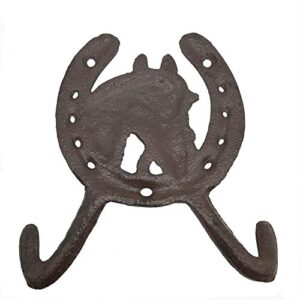 RONYOUNG 2PCS 4.5" Horse Head Horseshoe Western Double Cast Iron Wall Hooks Coat Hook Hat Horse Hook