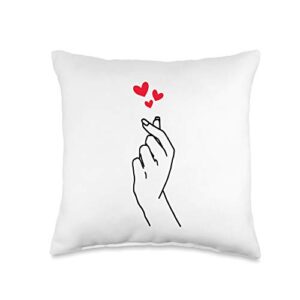 nami co. korean finger heart kpop love k-pop merch kdrama fans throw pillow, 16x16, multicolor